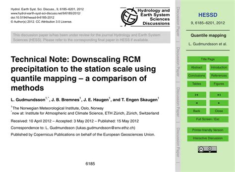 Pdf Technical Note Downscaling Rcm Precipitation To The Station Scale Using Quantile Mapping