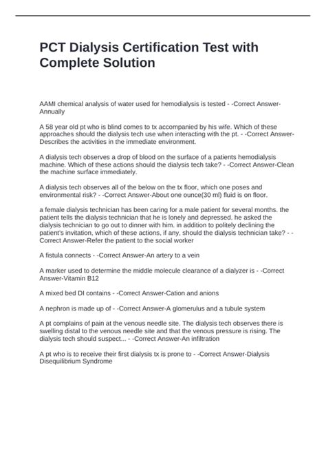 Pct Dialysis Certification Test With Complete Solution Cdn Stuvia Us