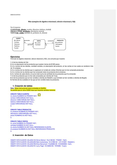 taller 3 practica de sentencia más ejemplos de álgebra relacional