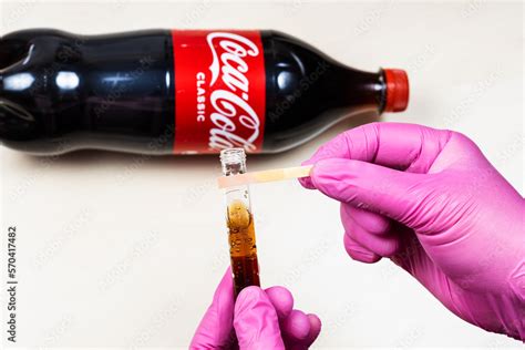 Moscow Russia January 12 2023 Measurement Of Acidity Level Of Coca