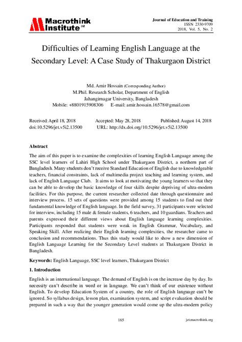 Pdf Difficulties Of Learning English Language At The Secondary Level