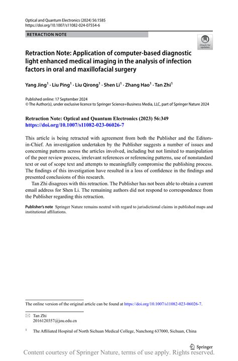 Retraction Note Application Of Computer Based Diagnostic Light Enhanced Medical Imaging In The