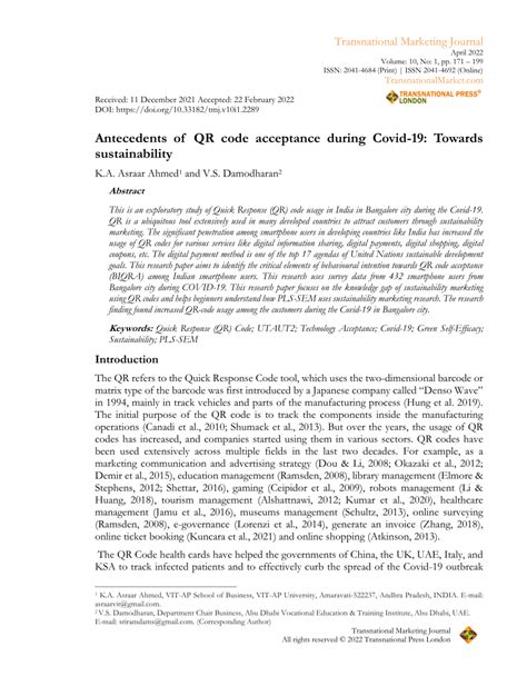 PDF Antecedents Of QR Code Acceptance During Covid 19 Towards Sustainability