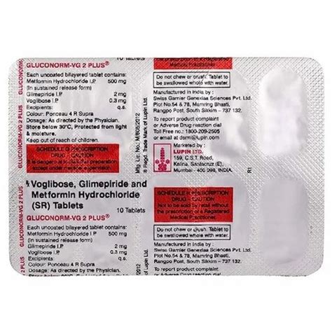 Gluconorm Vg 2 Plus Tablet Sr 500 Mg Packaging Size 1 10 Ablets At ₹ 121 66 Stripe In Surat