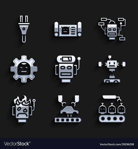 Set Robot Low Battery Charge Robotic Robot Arm Vector Image