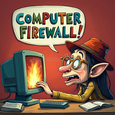 Computer Firewall Cartoon Sign Ransomware Malware Virus Security Scheme Prevention Internet