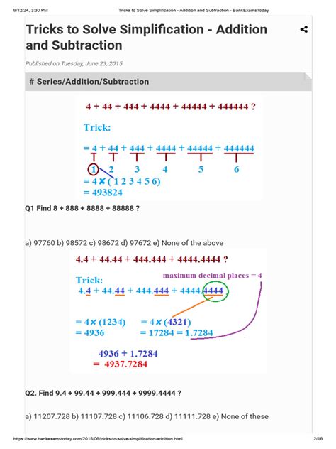 tricks to solve simplification addition and subtraction