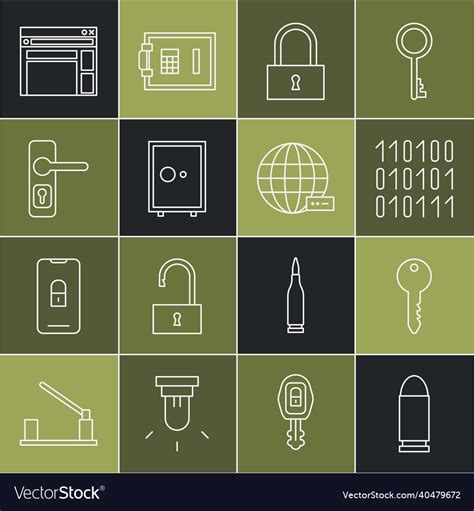 set line bullet key binary code lock safe vector image