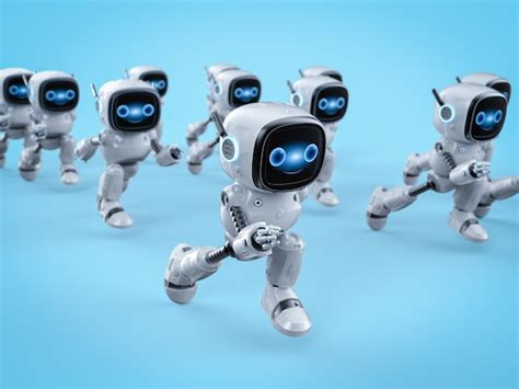 Premium Photo Group Of Small Robot Assistant Running