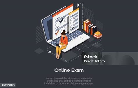 아이소메트릭 온라인 시험 개념 교육 온라인 웹 페이지 템플릿 Ui 모바일 앱 배너 전단지에 사용할 수 있습니다 벡터 그림입니다 도서관에 대한 스톡 벡터 아트 및 기타 이미지