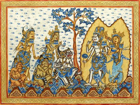 Signed Cultural Hindu Kamasan Painting from Bali - Hanuman's Quest | NOVICA