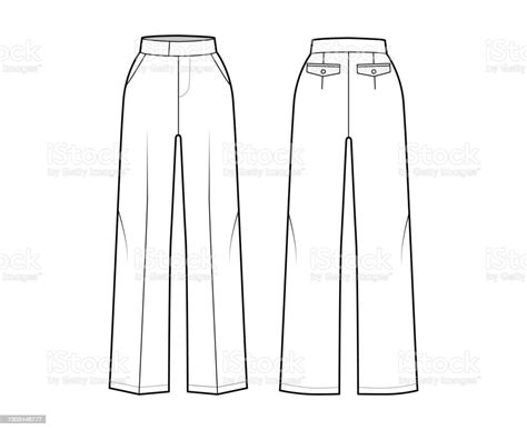 바지 테일러드 테크니컬 패션 일러스트와 연장 된 정상 허리 하이 라이즈 전체 길이 경사 슬래시 포켓 0명에 대한 스톡 벡터 아트 및 기타 이미지 Istock