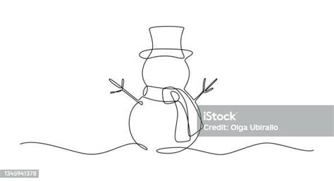 스카프와 모자에 크리스마스 눈사람의 연속 한 줄 그리기 낙서 스타일의 귀여운 겨울 캐릭터 라이너 벡터 일러스트레이션 눈사람에 대한 스톡 벡터 아트 및 기타 이미지 Istock