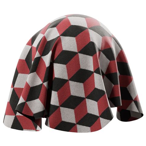 Geometric Cube Wool Rug Texture Red Poliigon