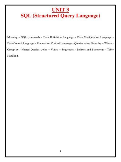 Unit 3 Sql Pdf Relational Database Sql
