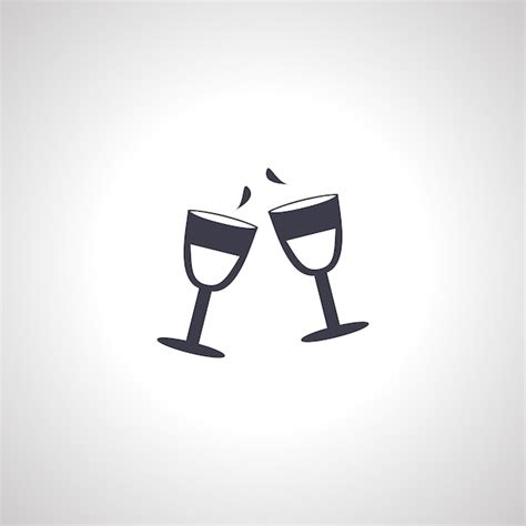 흰색 배경에 샴페인 격리 아이콘 두 잔 프리미엄 벡터