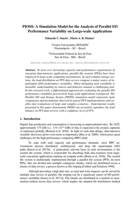 Pdf Pioss A Simulation Model For The Analysis Of Parallel Io