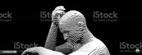 남자는 생각하고 있다 인공 지능 개념 디지털 기술 배경 복셀 아트3d 벡터 일러스트레이션 입체 이미지에 대한 스톡 벡터 아트 및 기타 이미지 Istock