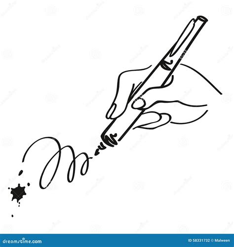 Hand Writing With A Pen Vector Outline Illustration Stock Vector Illustration Of Author