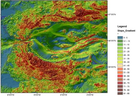 slope gradient map of the alboran sea and adjacent areas derived from