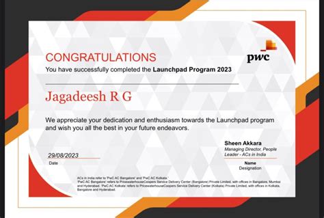 Jagadeesh Rg On Linkedin Successfully Completed Launchpad Program Offered By Pwc 🤩