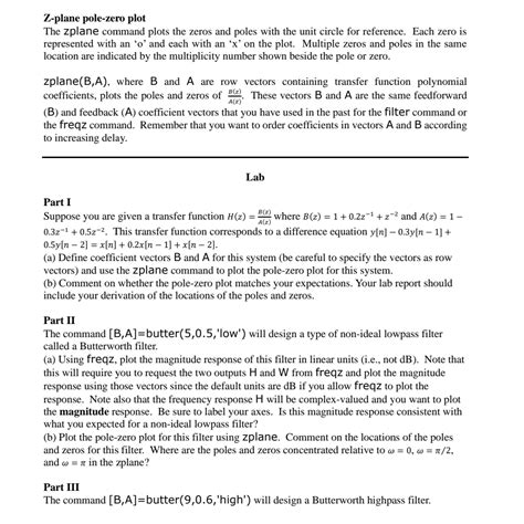 Solved Z Plane Pole Zero Plot The Zplane Command Plots The Chegg