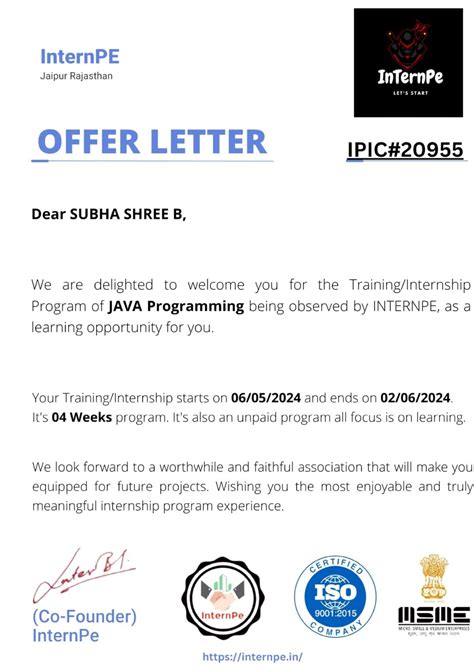 Subhashree B On Linkedin Happy To Share That Ive Landed An Internship With Internpe Focusing On…