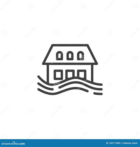 Home Flood Insurance Line Icon Stock Vector Illustration Of Estate Building 150717869