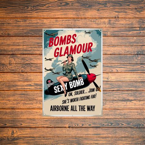 Vintage Wwii Poster Style Sexy Bomb Pin Up Girl Airborne Soldier Decor