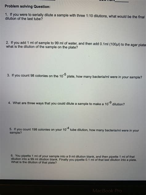 Problem Solving Question 1 If You Were To Serially Dilute A Sample
