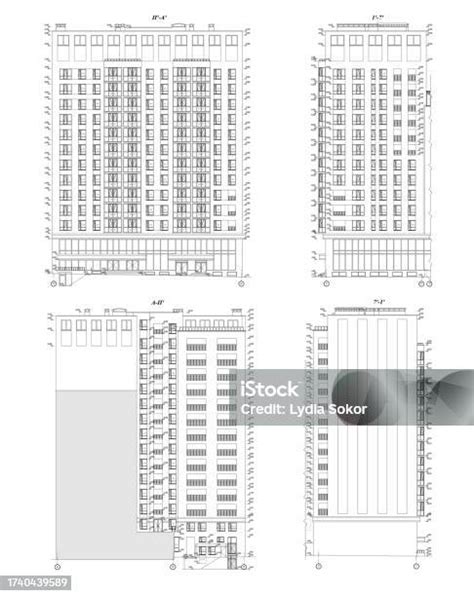 Vector Architectural Project Of A Multistory Building Facades Stock Illustration Download