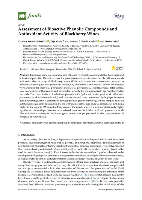 Pdf Assessment Of Bioactive Phenolic Compounds And Antioxidant