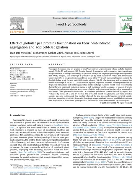 2015 Mession Et Al Effect Of Globular Pea Fractionation On Their Heat Induced Aggregation And