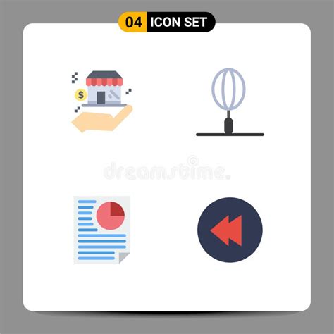 4 Universal Flat Icons Set For Web And Mobile Applications Business Document Dollar Food