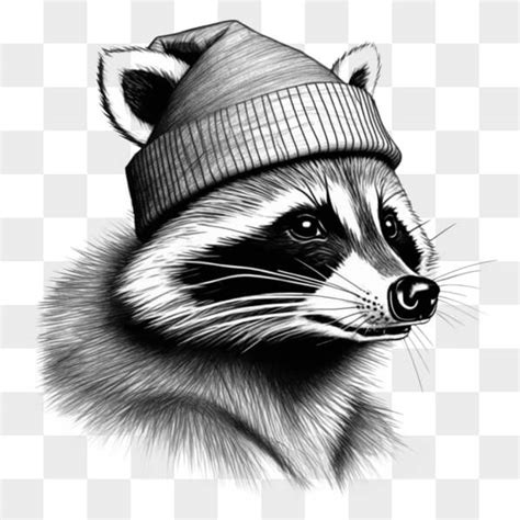 Descarga Mapache Con Un Gorro De Lana Tejido Bocetos En Línea