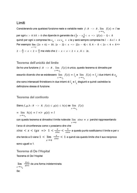 Matematica Quinta Liceo Scientifico Schemi E Mappe Concettuali Di Matematica Docsity