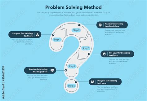 Photo And Art Print Problem Solving Process Template With Five Steps And Question Mark As A Main