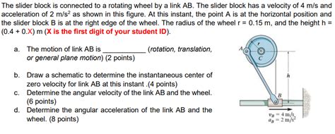 Solved The Slider Block Is Connected To A Rotating Wheel By Chegg Com