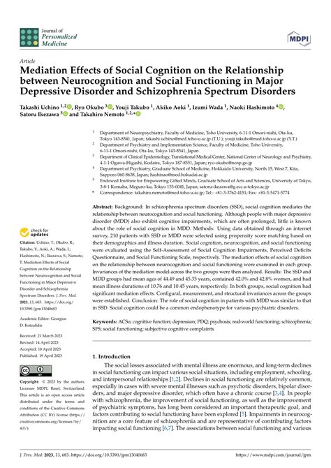 Pdf Mediation Effects Of Social Cognition On The Relationship Between