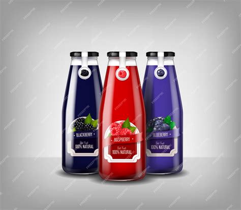 블루베리 라즈베리와 블루베리 주스 음료 모형의 현실적인 유리병 세트 프리미엄 벡터 블루베리 라즈베리와 블루베리 주스 음료 모형의 현실적인 유리병 세트 프리미엄 벡터