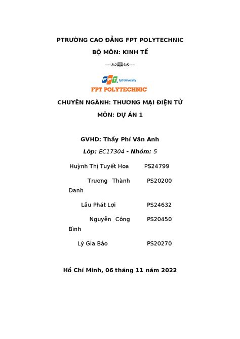 Assignment Dự án 1 Fpt Polytechnic Thesis Marketing Research Docsity