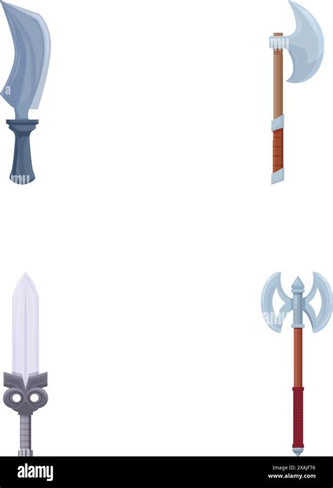 Colorful Collection Of Four Fantasy Weapon Illustrations With A Clean