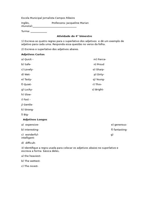 Superlative Worksheet Pdf Language Arts And Discipline Foreign