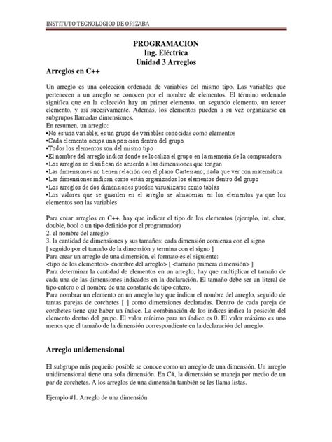 unidad iii arreglos en c pdf estructura de datos de matriz c sharp lenguaje de