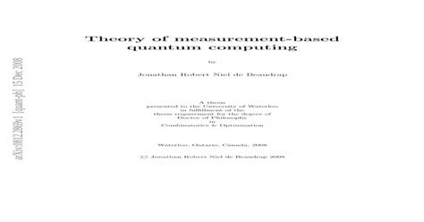 Pdf Theory Of Measurement Based Quantum Computing Arxiv · Theory Of