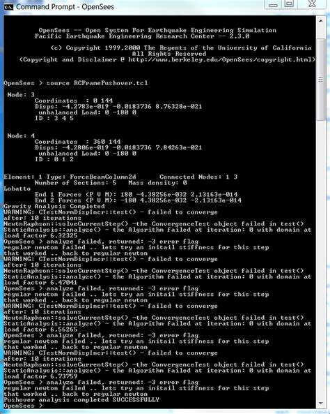 Reinforced Concrete Frame Pushover Analysis Openseeswiki