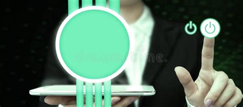 lady in uniform standing holding tablet and pressing on virtual button