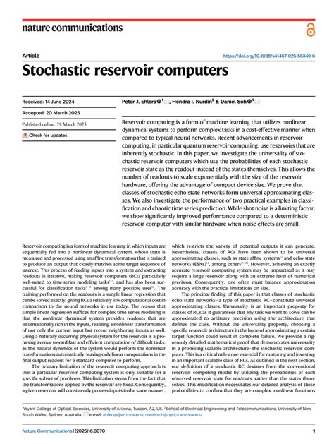 Pdf Stochastic Reservoir Computers
