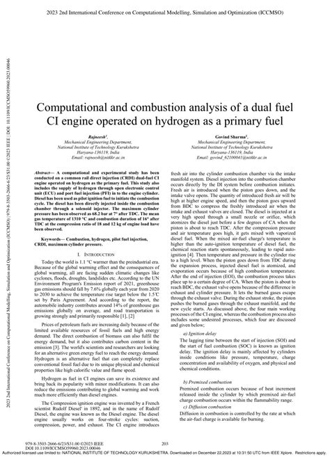 Pdf Computational And Combustion Analysis Of A Dual Fuel Ci Engine Operated On Hydrogen As A