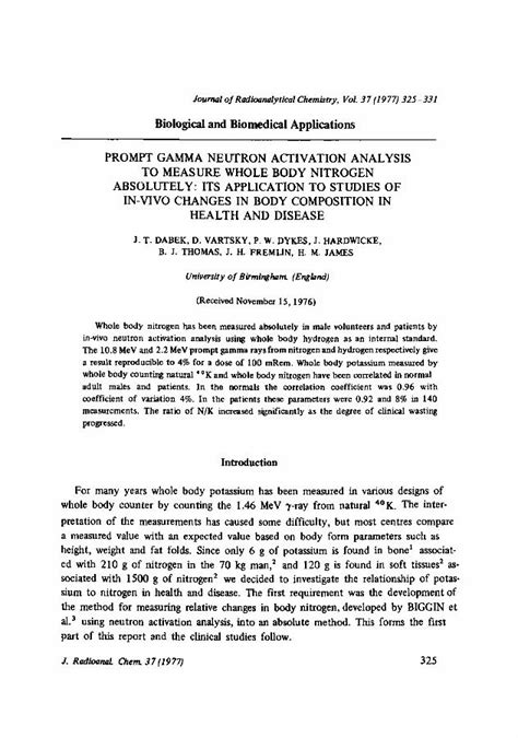 Pdf Prompt Gamma Neutron Activation Analysis To Measure Whole Body